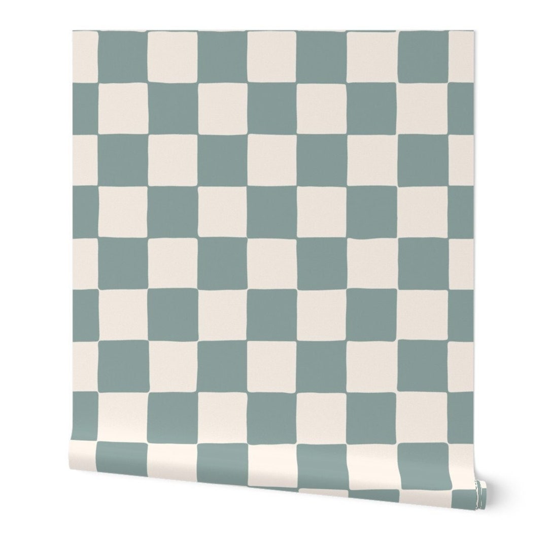 Pastel Blue Green Checkered Removable Wallpaper Peel And Etsy