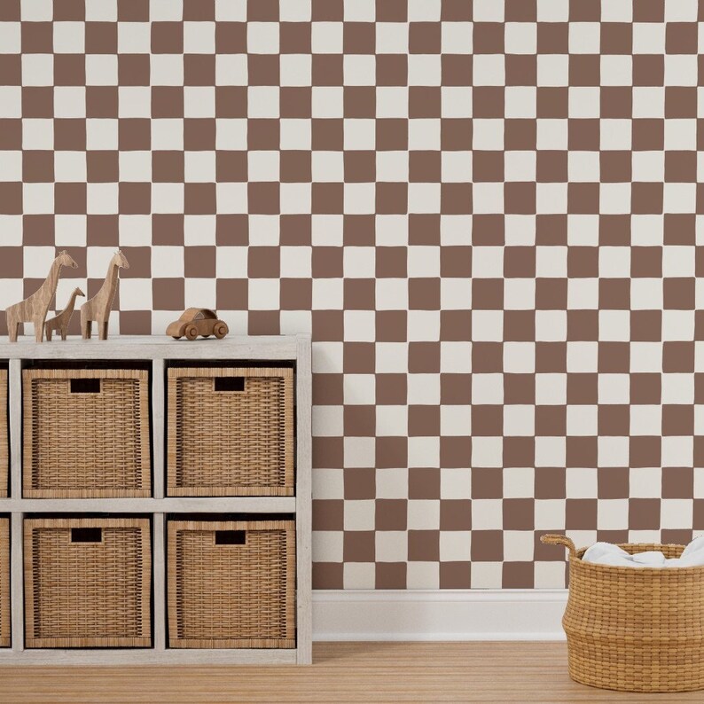 Milk Chocolate Brown Checkered Removable Wallpaper Peel and - Etsy