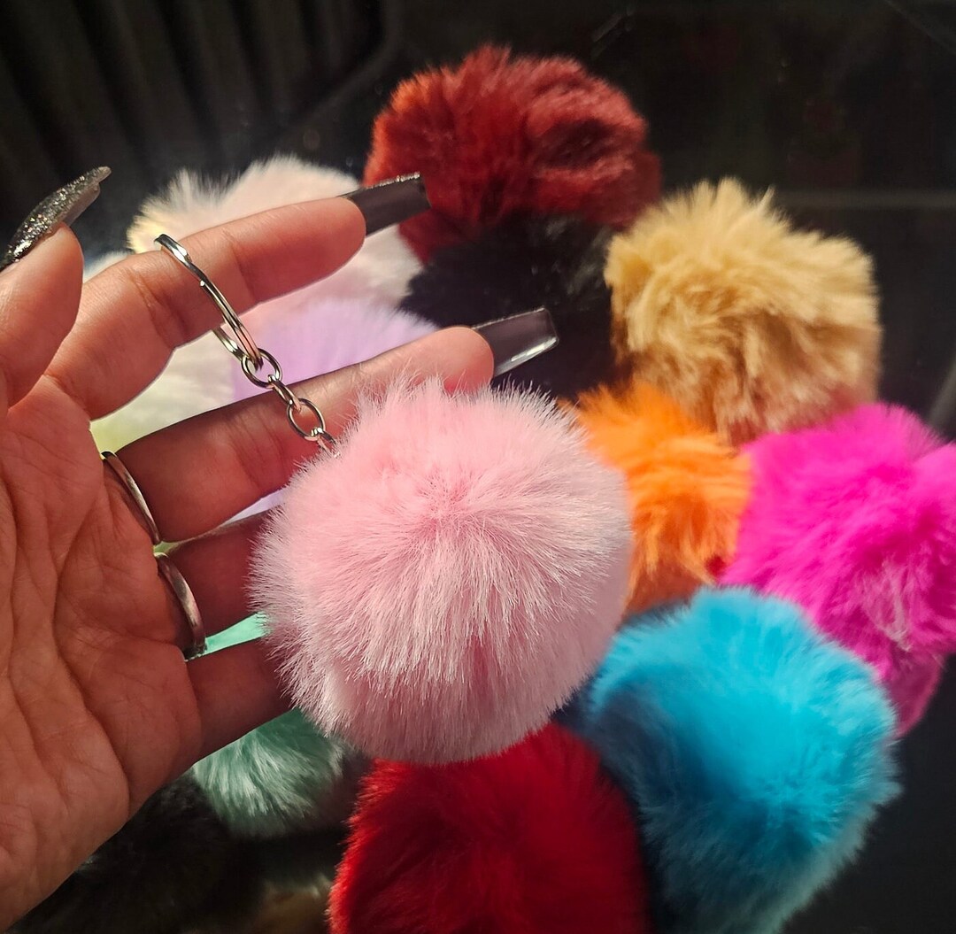 Fluffy Faux Fur Pom Ball Keychain With Gold Chain - Etsy