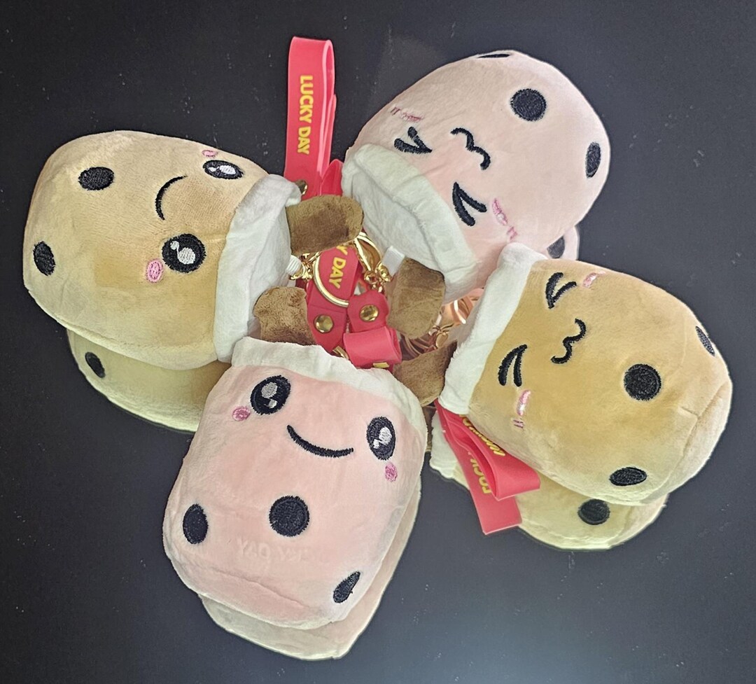 Soft Small Squish Smile Happy Frown Plush Bubble Boba Tea Toy Key Chain ...
