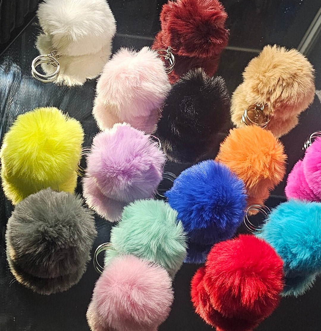 Cute Fluffy Pom Pom Fuzzy Faux Fur Ball Silver Keychain - Etsy