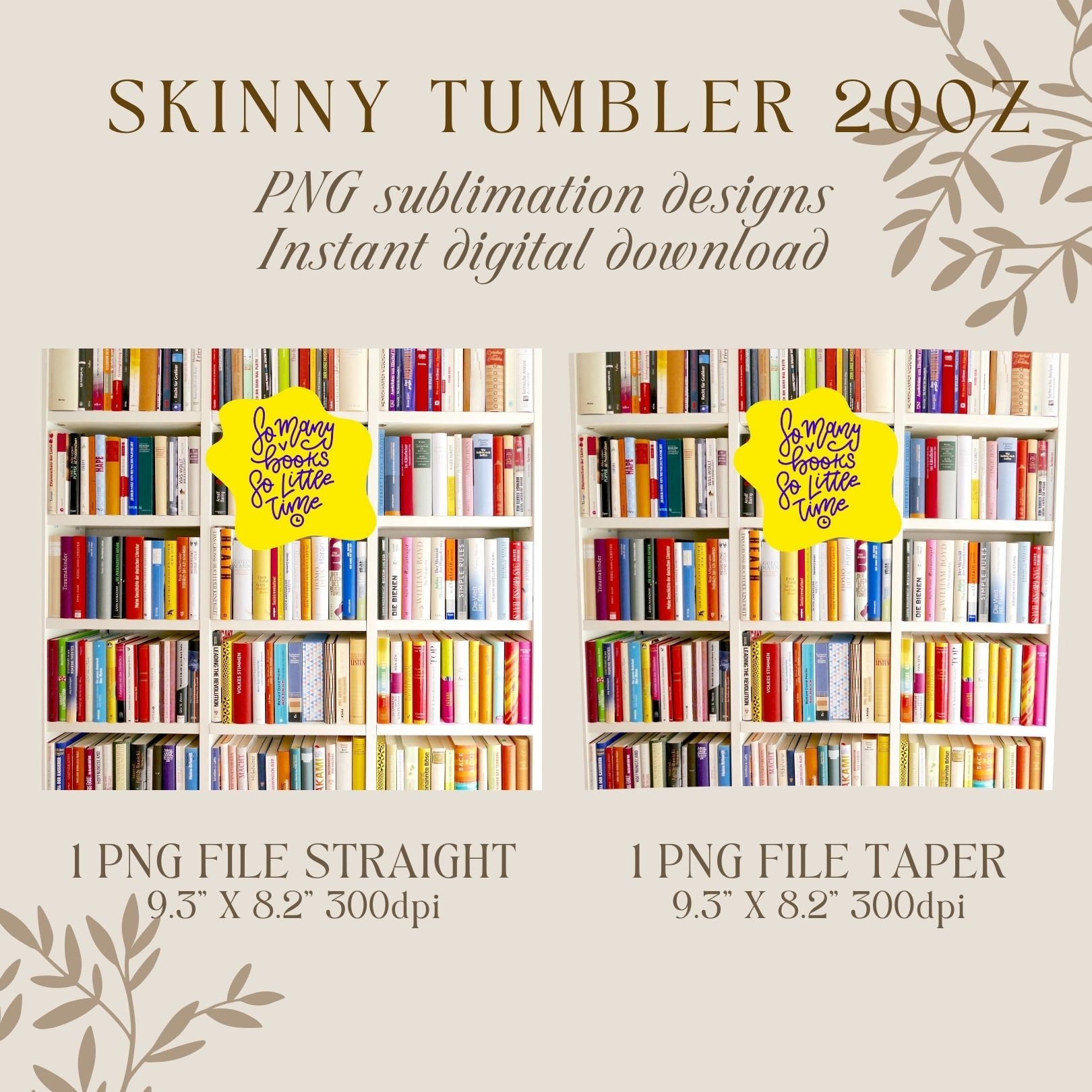 So Many Books Library Tumbler Wrap Design, Books Pattern, 20oz Skinny ...