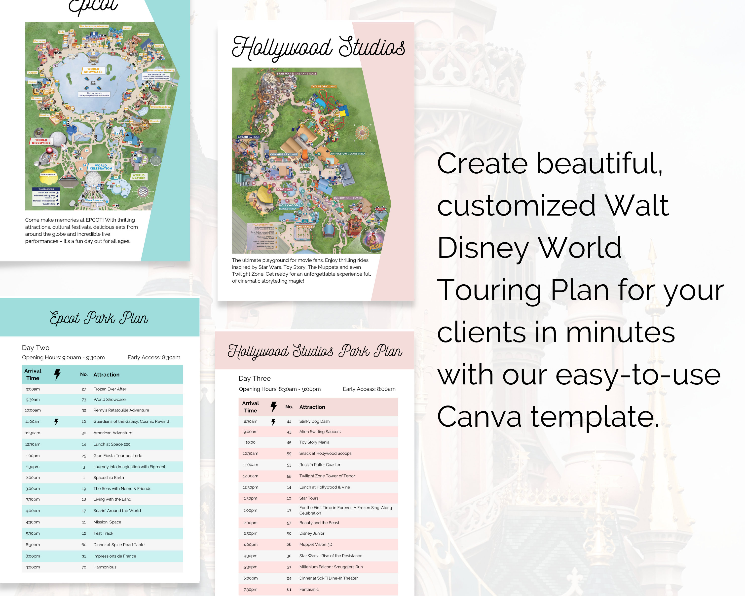 WDW Touring Plan Template: Travel Agent Canva Template (digital ...