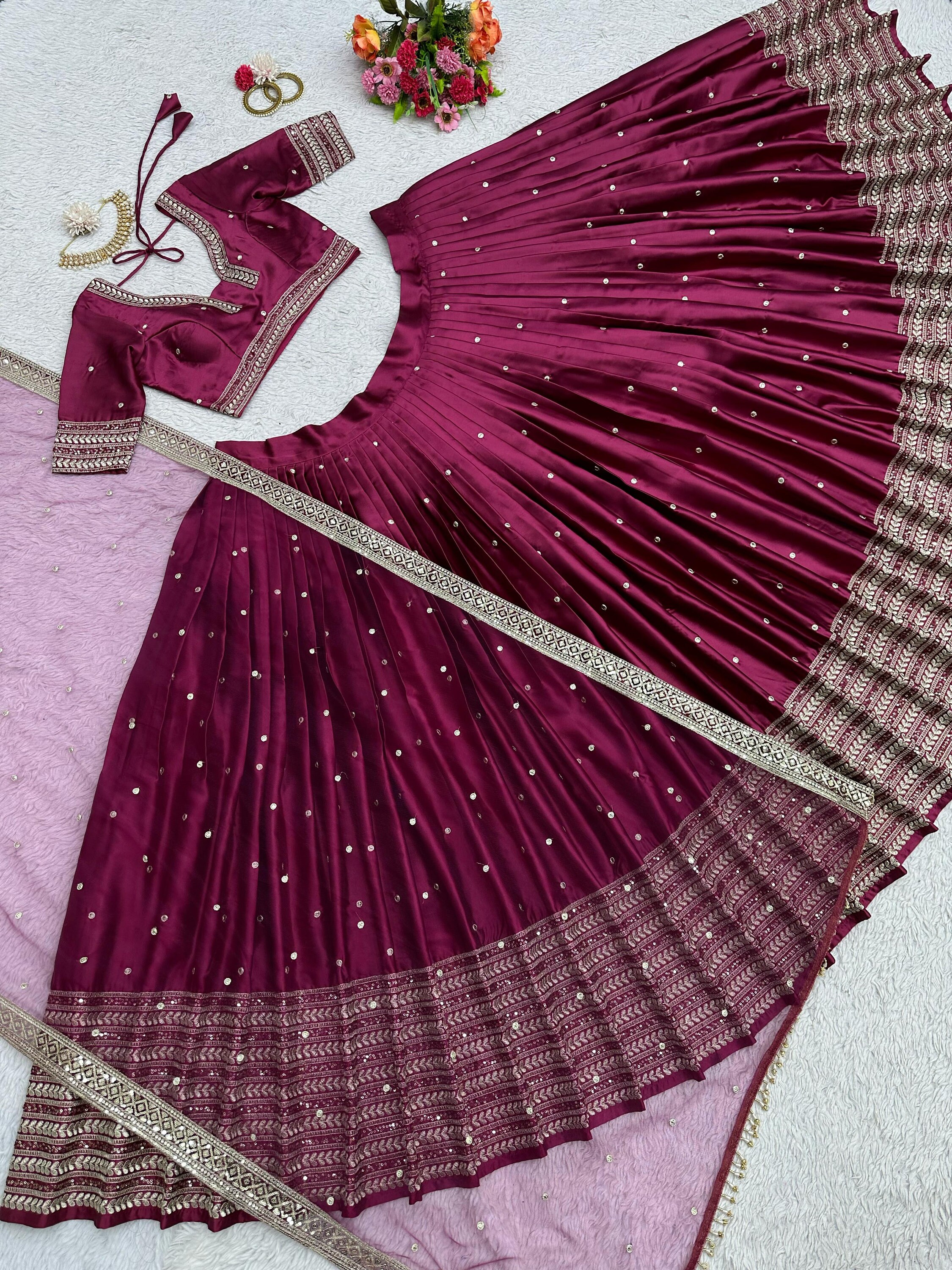 Maroon Lehenga Choli, Japan Satin Sequnce Lehenga, Ghagra Choli ...