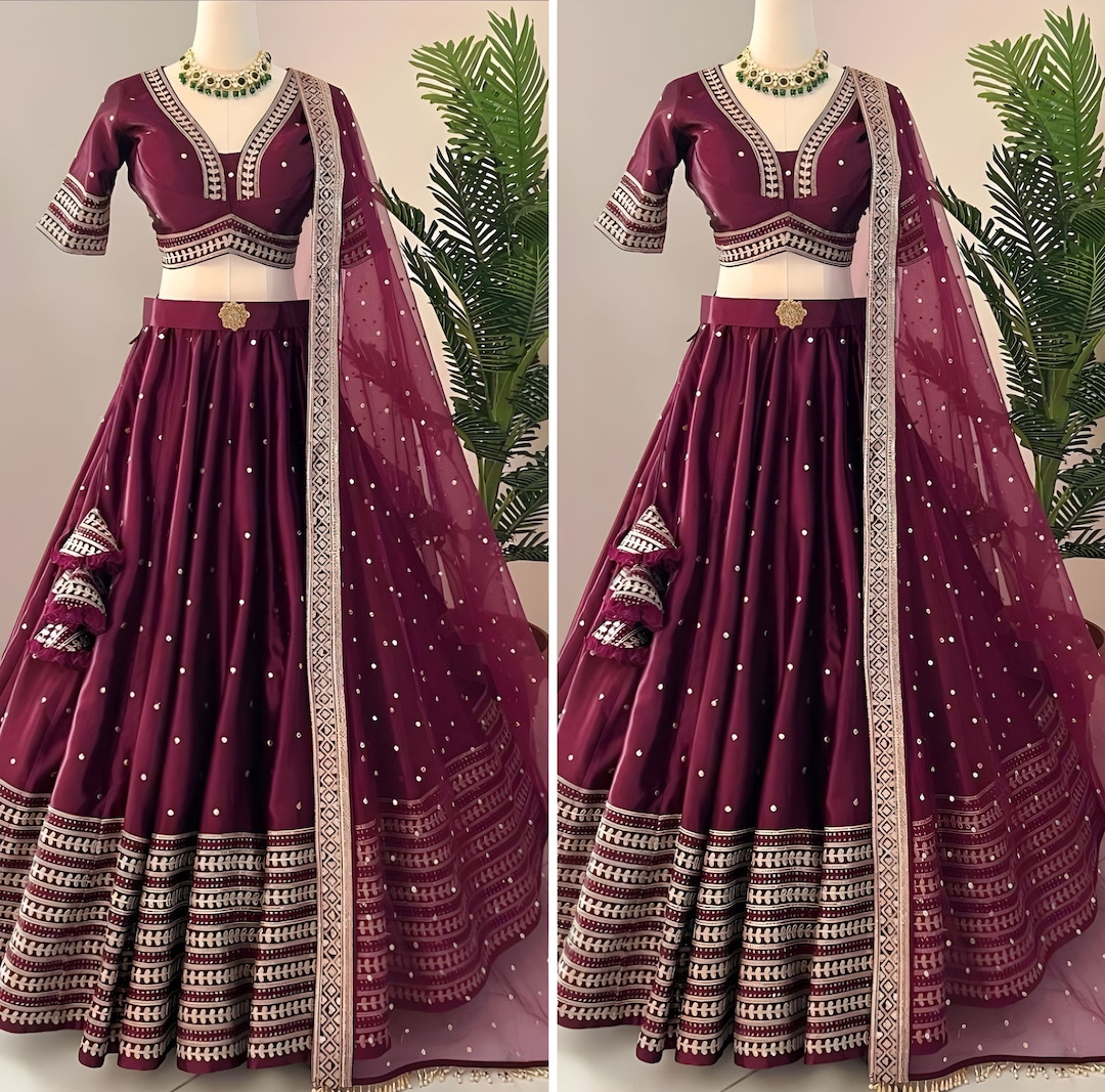 Maroon Lehenga Choli, Japan Satin Sequnce Lehenga, Ghagra Choli ...