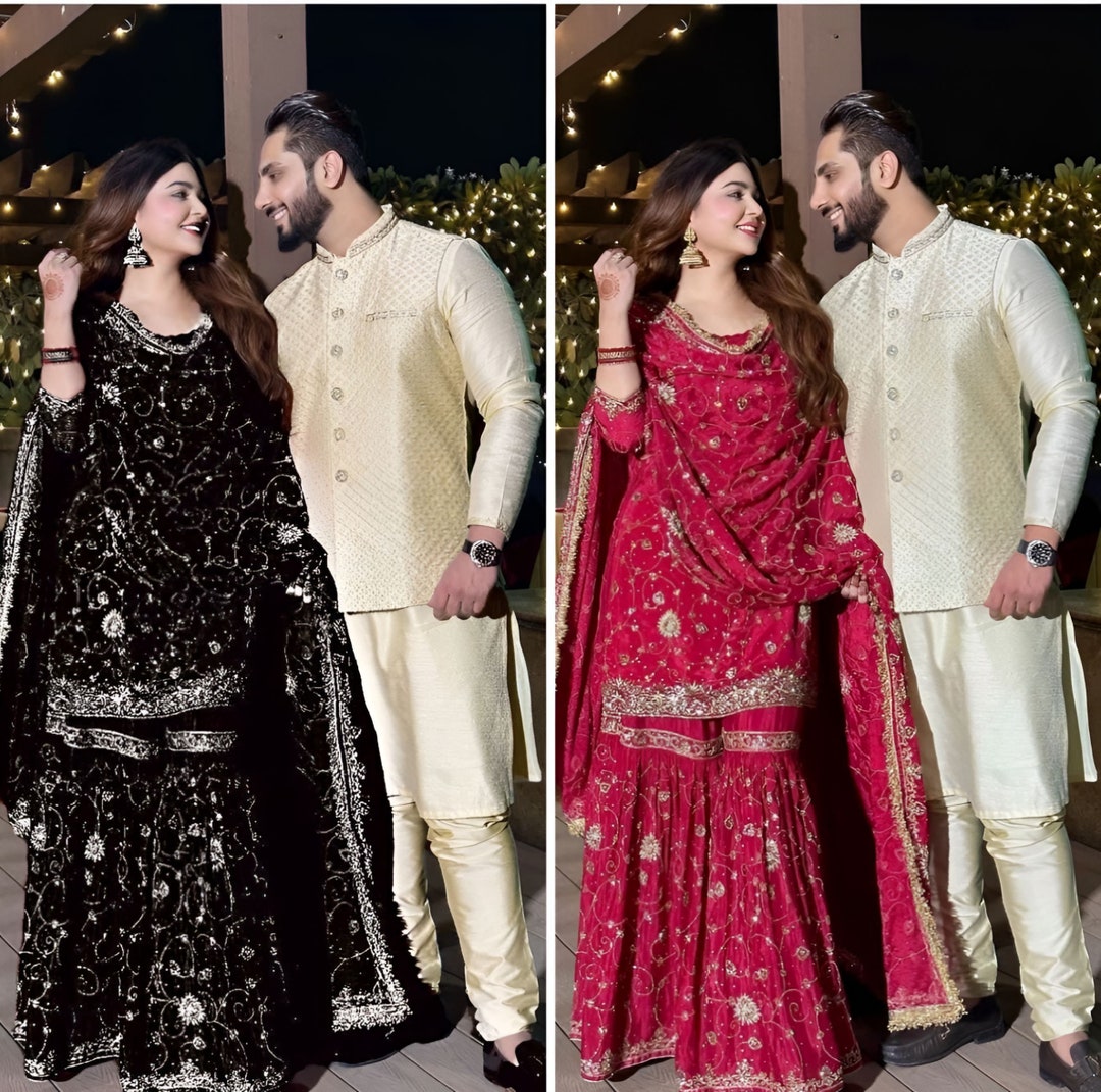 Red Black Wine Sharara Set With Dupatta,georgette 3 Piece Salwar Kameez ...