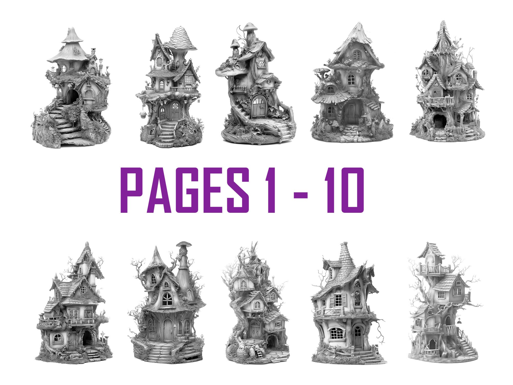 50 Enchanted Fairy Houses Coloring Pages - Adult Coloring Pages ...