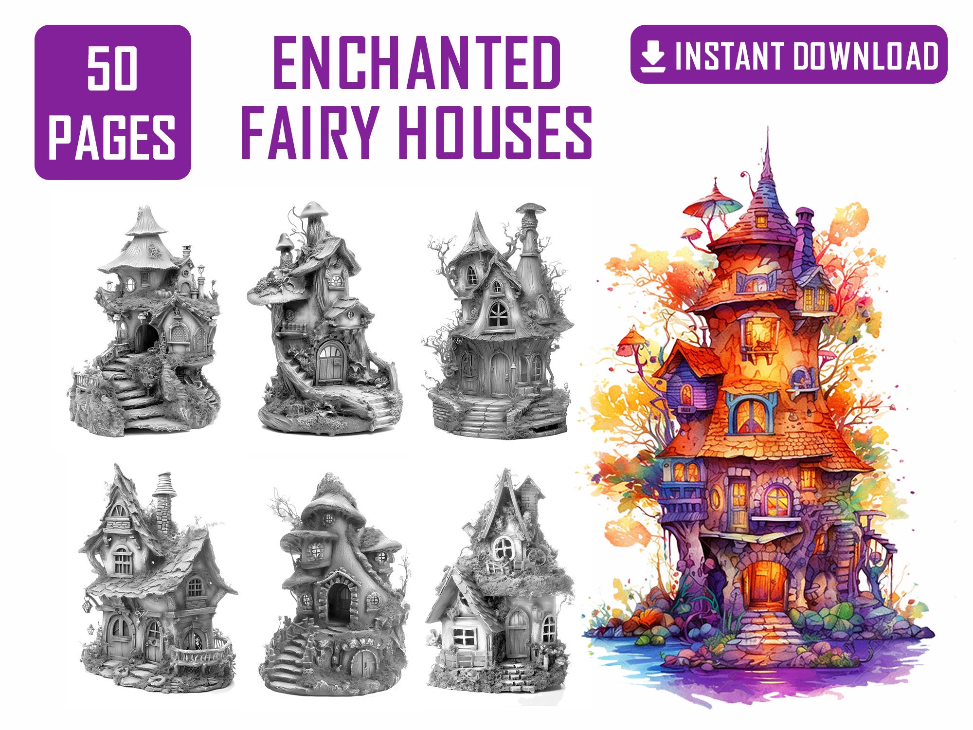 50 Enchanted Fairy Houses Coloring Pages - Adult Coloring Pages ...