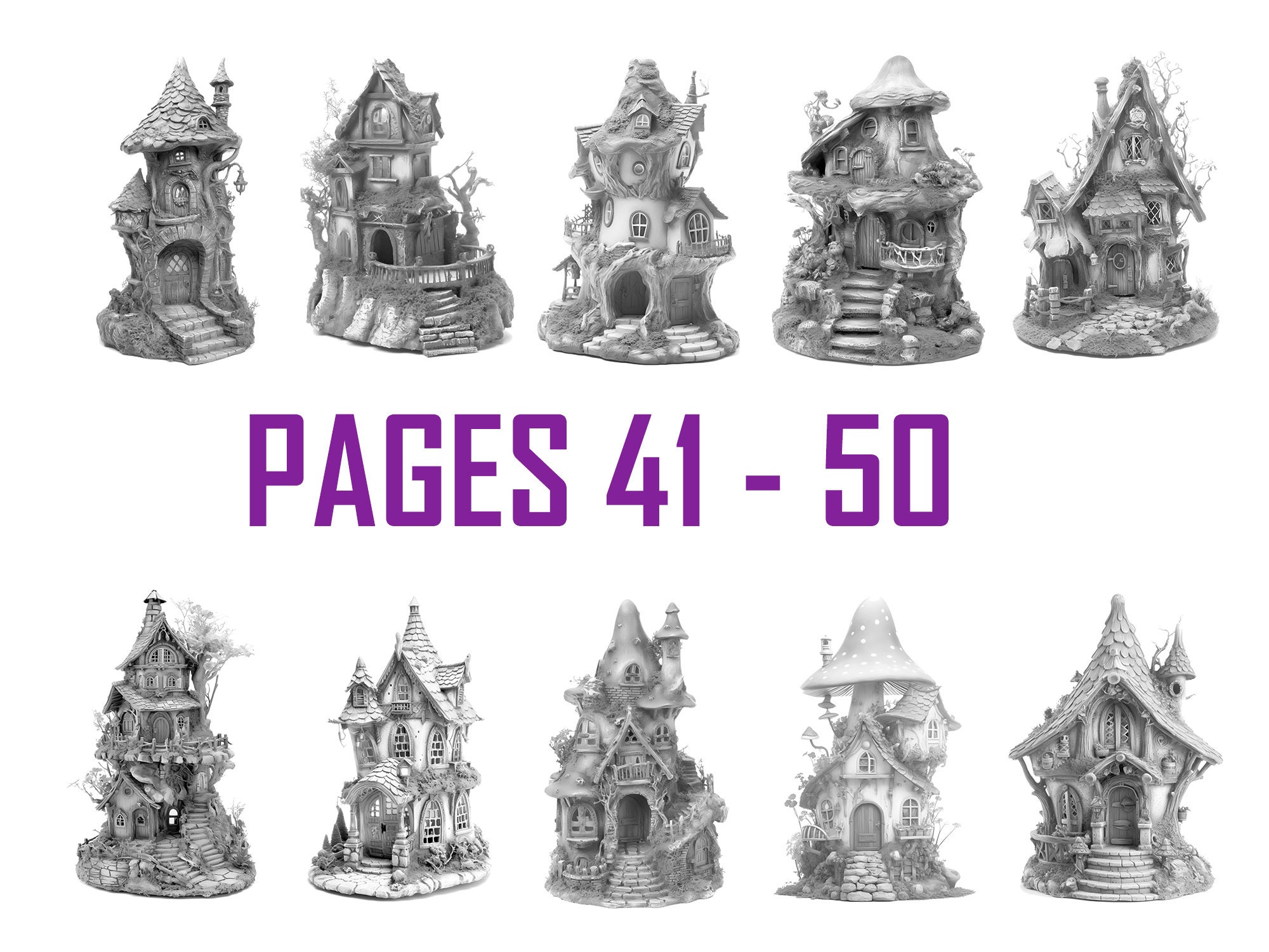 50 Enchanted Fairy Houses Coloring Pages Adult Coloring Pages, Instant ...