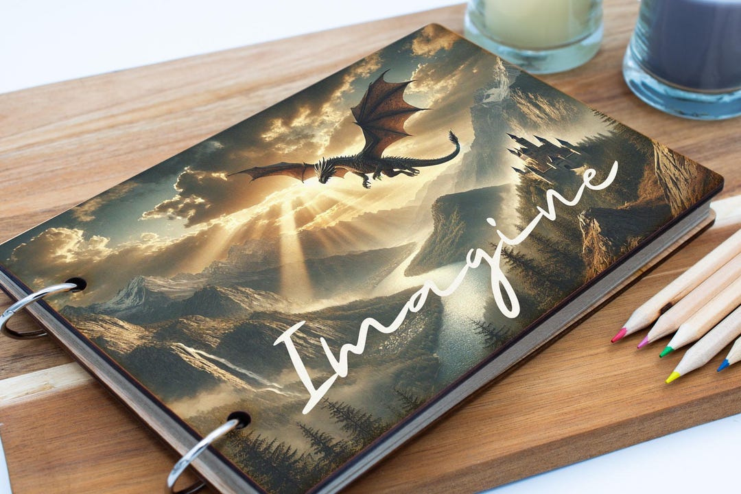 Imagine Dragon Adventure Scrapbook With Recycled Pages and Wooden Cover ...