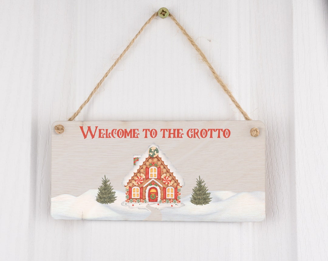 Welcome to the Grotto Festive Plywood Hanging Sign for Home smlsgn-ds23 ...