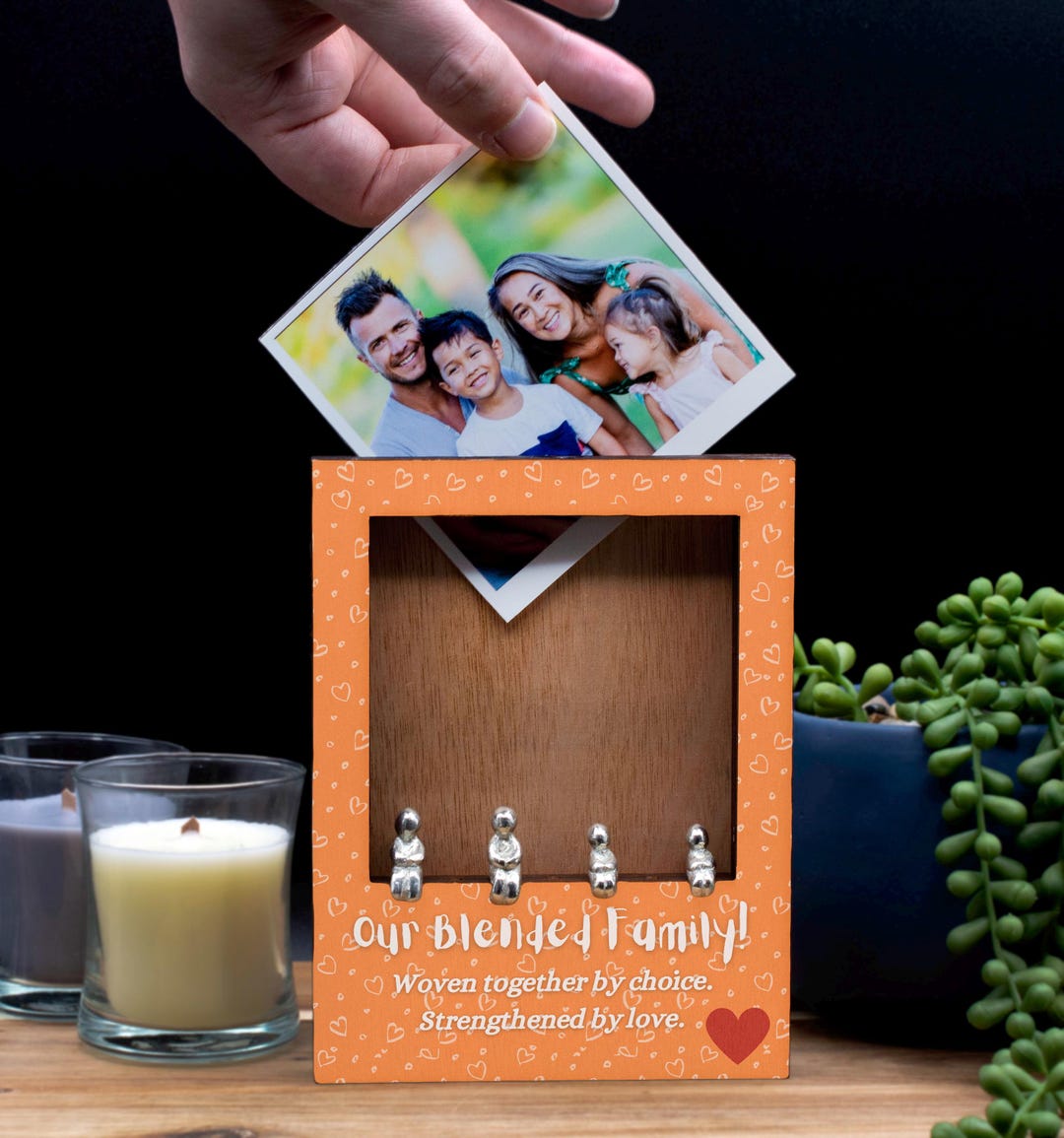 Heartwarming Blended Family Wooden Photo Frame With Tin Figure Accents ...