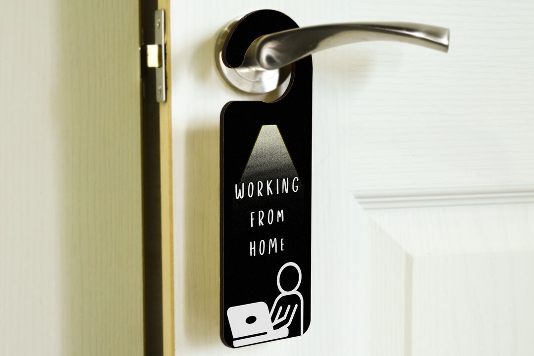 Working From Home – Plywood Door Handle Hanger – Home Office Sign ...