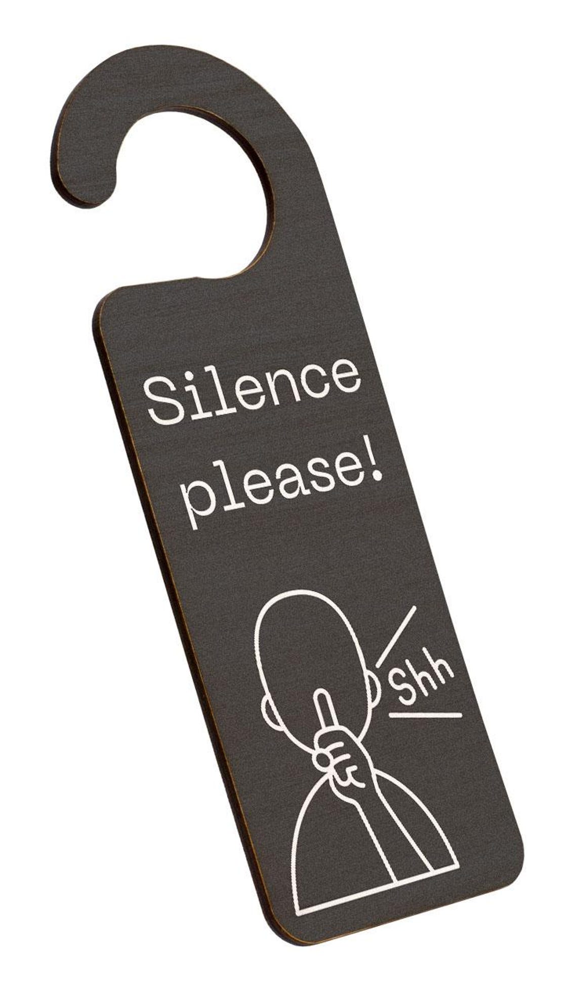 Silence Please Shhh Black Door Hanger - Minimalist Design for Quiet ...