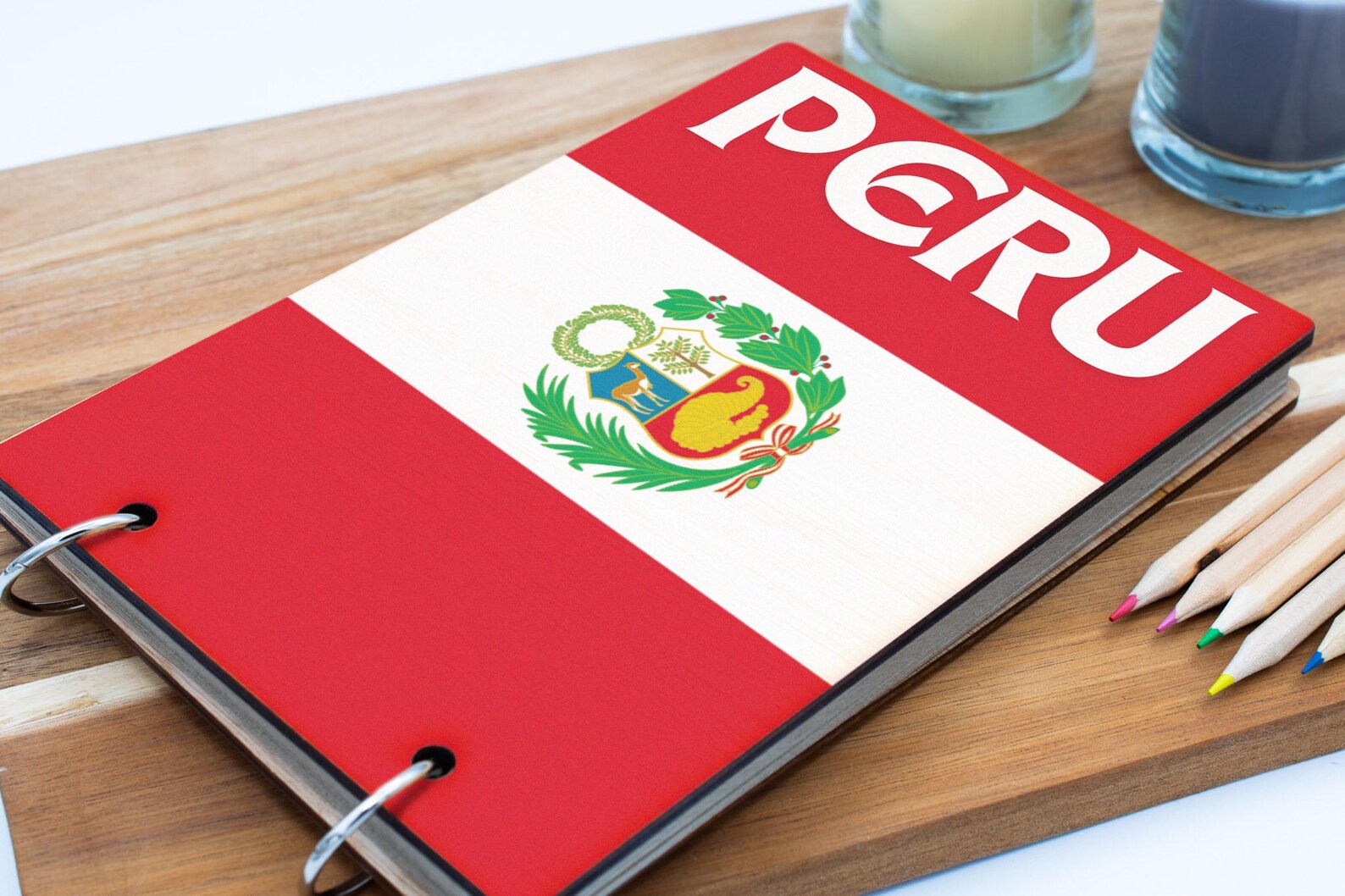 Peruvian Flag Design Wooden Cover Travel Scrapbook (scrap-kf24 ...