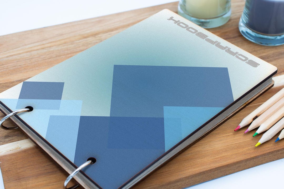 Geometric Blue Abstract Art Memory Book With Wooden Cover - Etsy