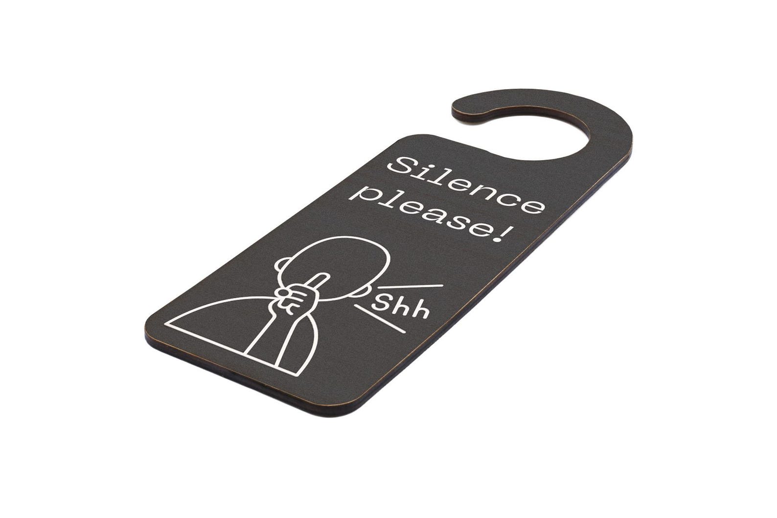 Silence Please Shhh Black Door Hanger - Minimalist Design for Quiet ...