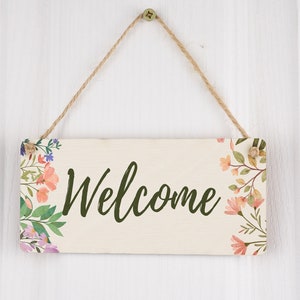 Rustic Welcome Floral Plywood Sign - Full Colour Front Door Hanging ...