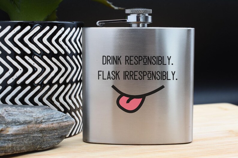 Witty Cartoon Hip Flask - 'drink Responsibly. Flask Irresponsibly ...