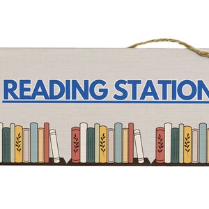 Reading Station - Plywood Hanging Room Sign - Book Lovers Library Decor ...