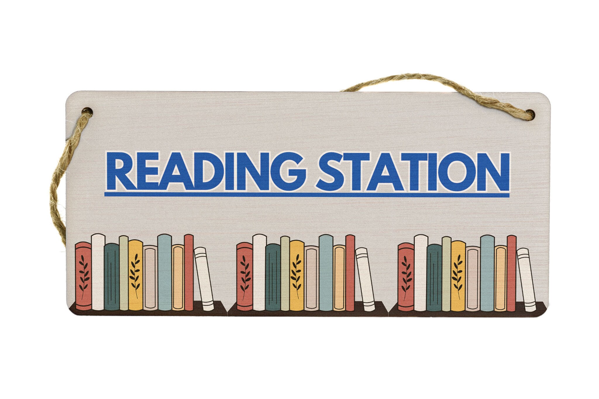 Reading Station - Plywood Hanging Room Sign - Book Lovers Library Decor ...