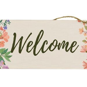 Rustic Welcome Floral Plywood Sign - Full Colour Front Door Hanging ...