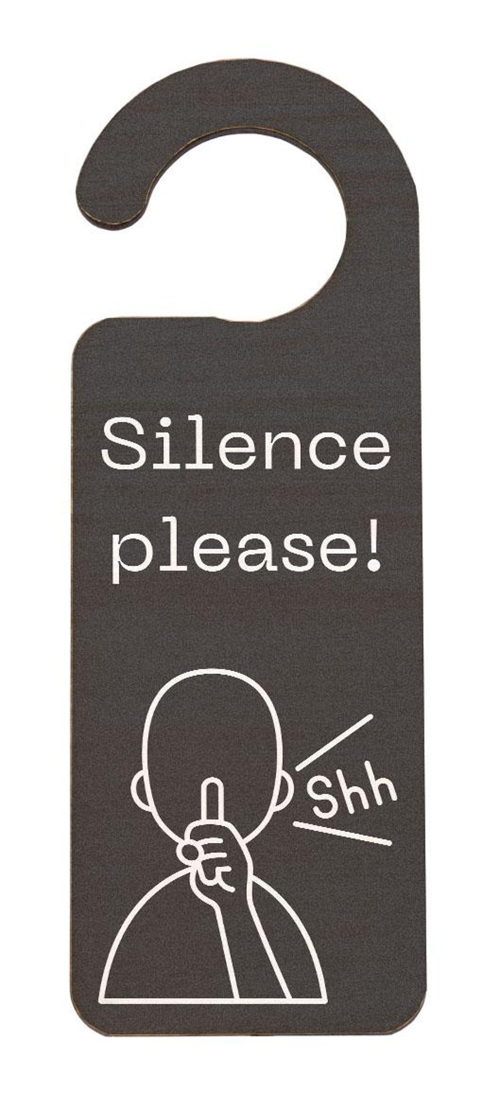 Silence Please Shhh Black Door Hanger - Minimalist Design for Quiet ...