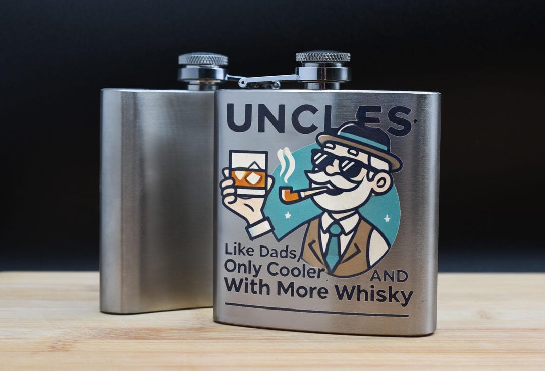 Cool Uncle Whisky Flask – Fun Cartoon Design for Men, Stainless Steel ...