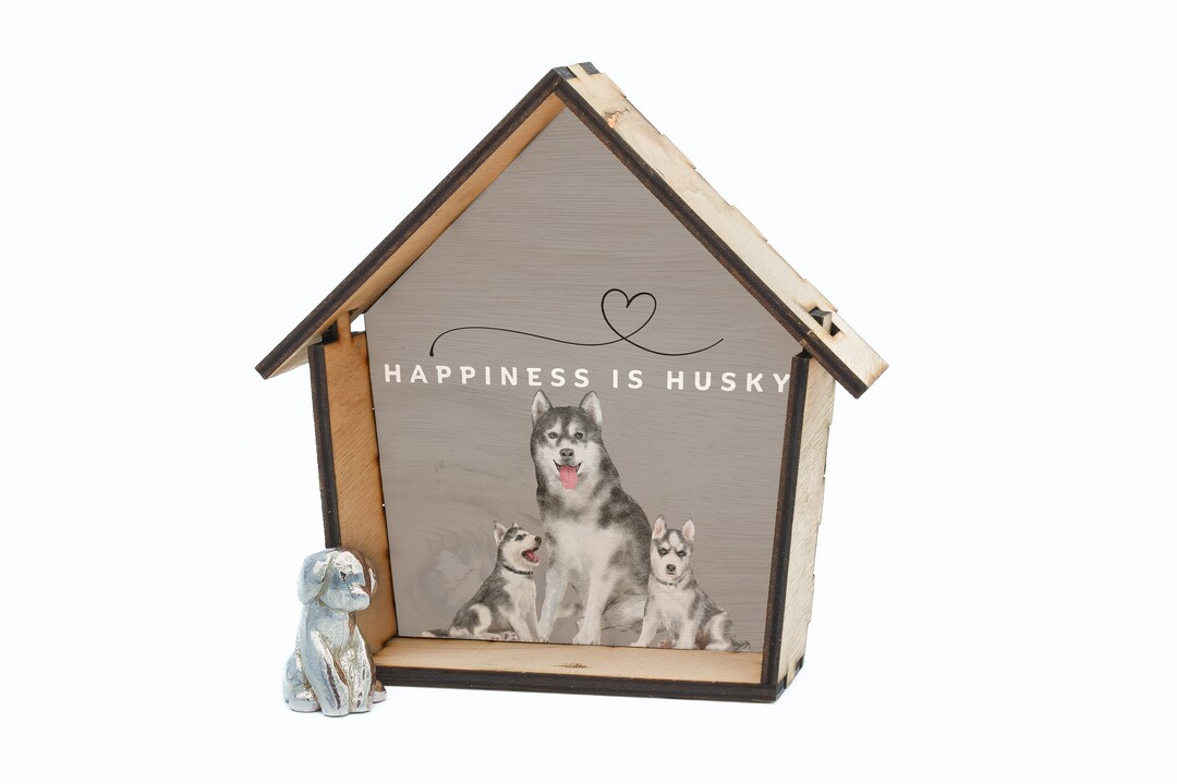 Happiness is Husky – Metal Dog Sat Inside Plywood House Ornament (dhse ...