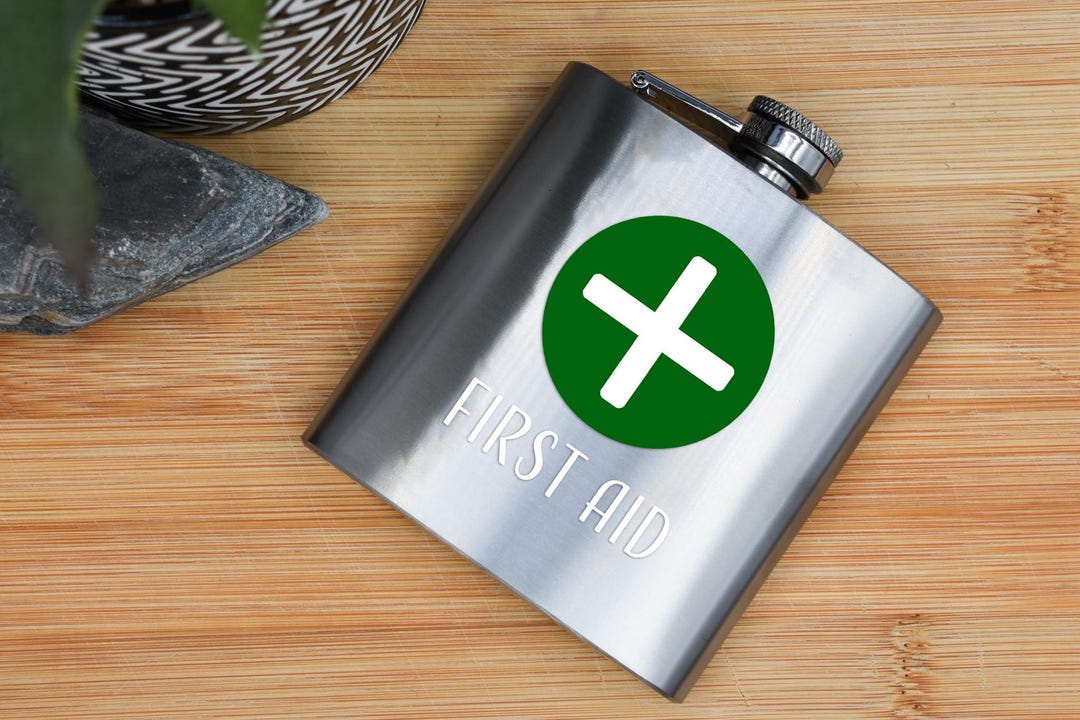 Stainless Steel Funny Hip Flask - Reads First Aid - Whiskey & Vodka ...
