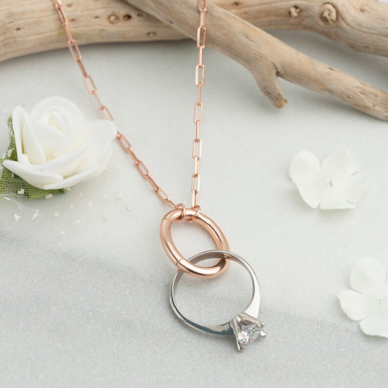 Silver Paperclip Wedding Band Carrier Necklace Gift for Mom - Etsy