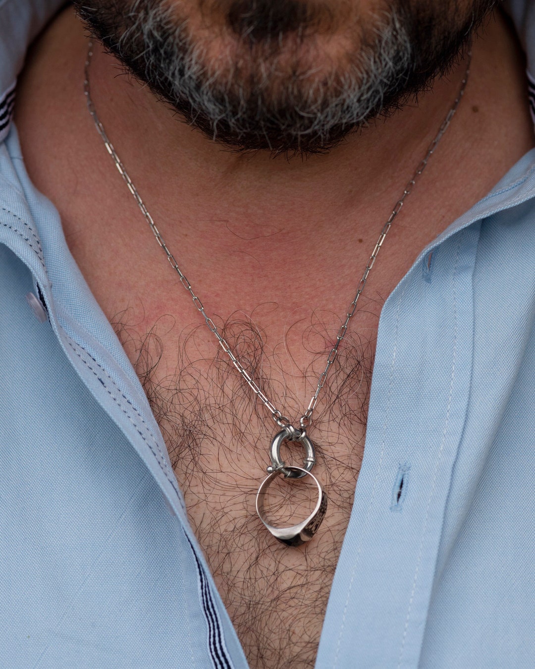 Men's Silver Ring Holder Necklace Paperclip Ring Keeper Toggle Necklace ...