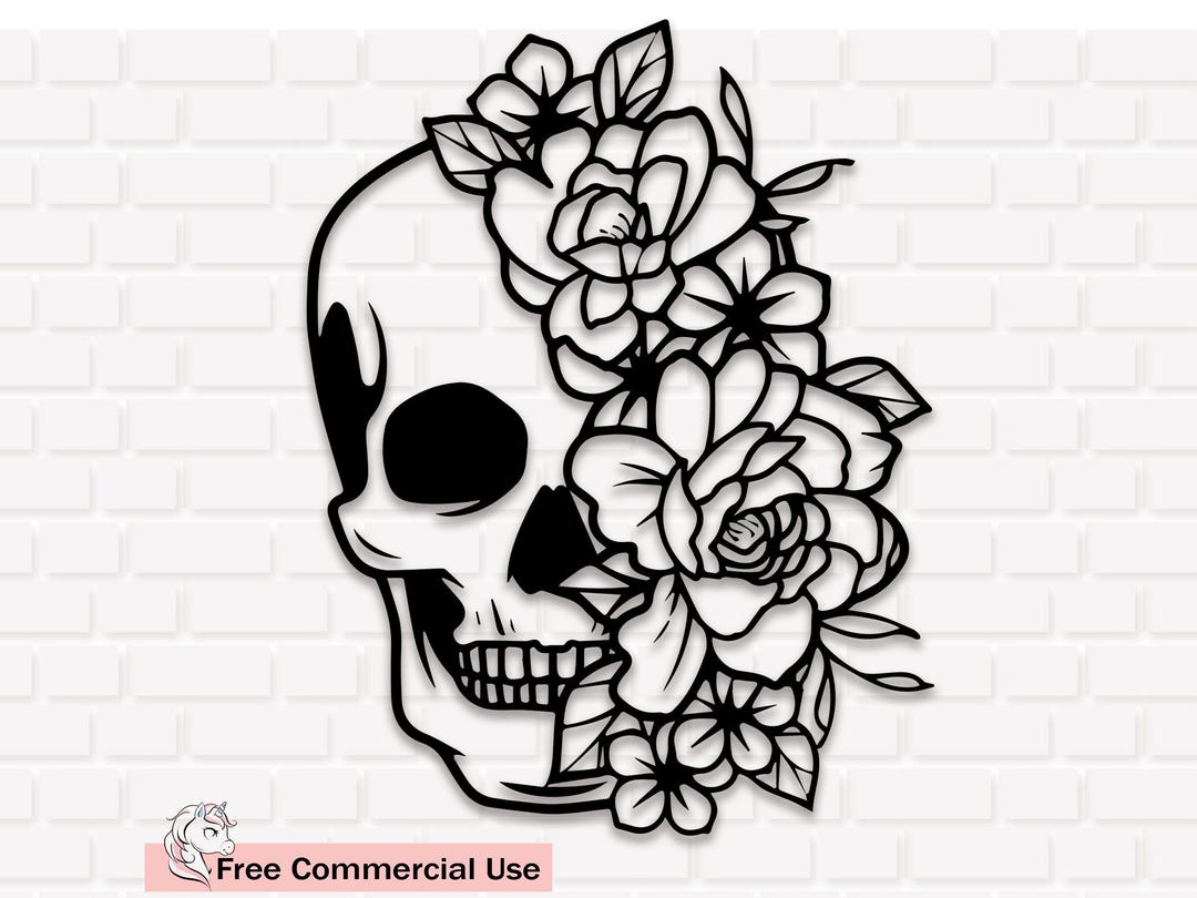 Floral Skull Svg, Floral Skull Png, Floral Skeleton Svg, Skull Clipart ...