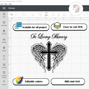 Memorial Cross Svg, in Loving Memory Svg, Memorial Svg, Memorial Wings ...