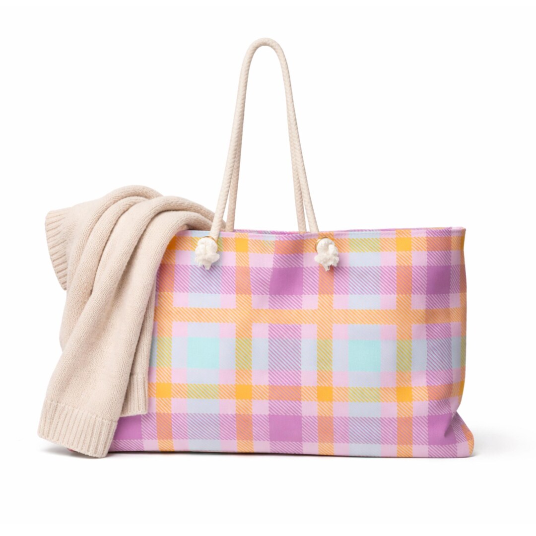 Plaid Weekender Bag | Rose, Blush, and Gold Travel Tote - Etsy