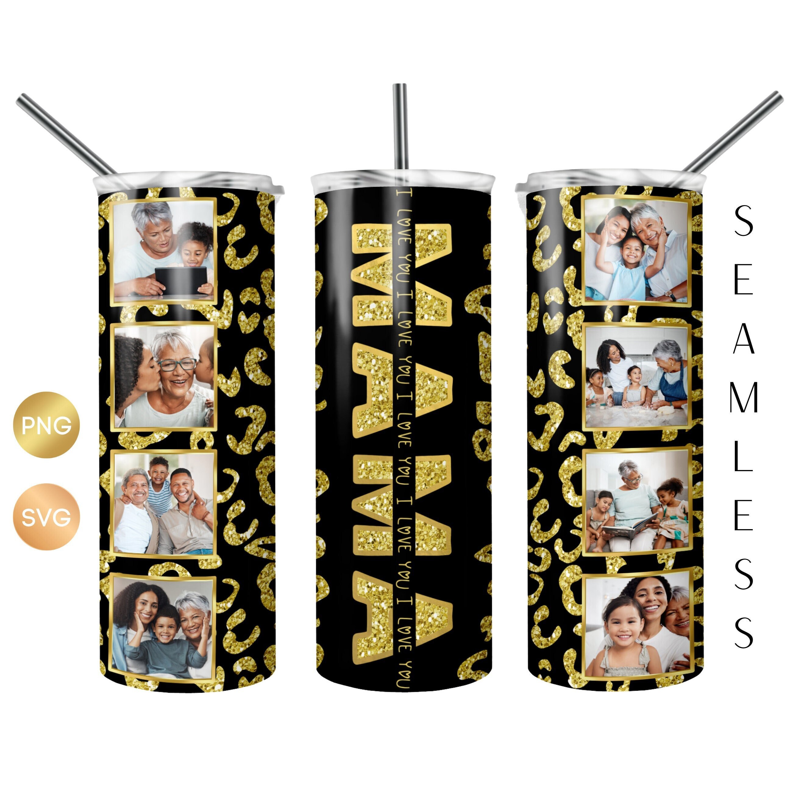 Gold Black Leopard Mom Tumbler Wrap Sublimation Png Glitter Etsy