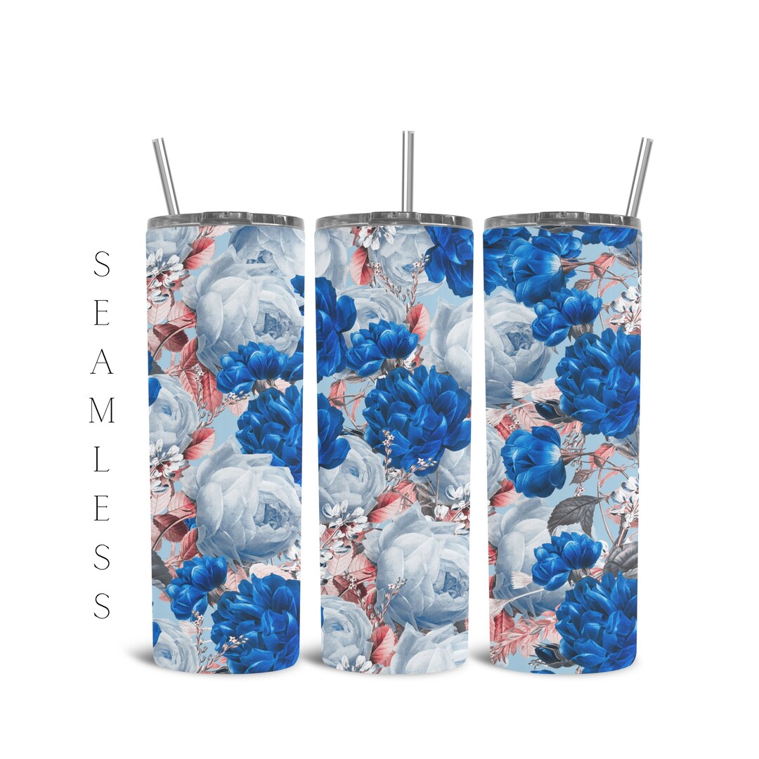 Blue Floral Tumbler Wrap, Seamless Floral Tumbler Wrap, Tumbler ...