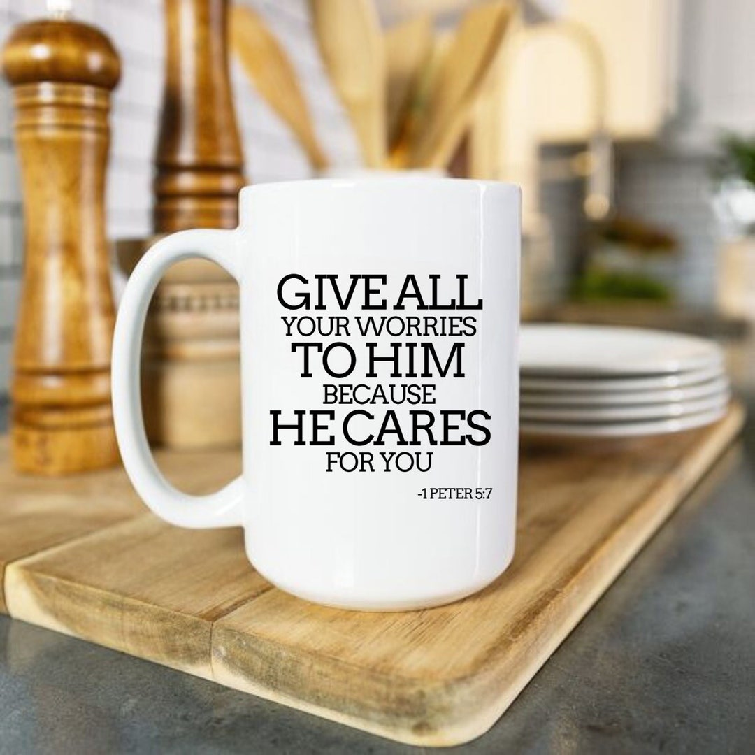 Bible Verse Coffee Mug 1 Peter 5:7 Christian Mug Christian Gifts ...