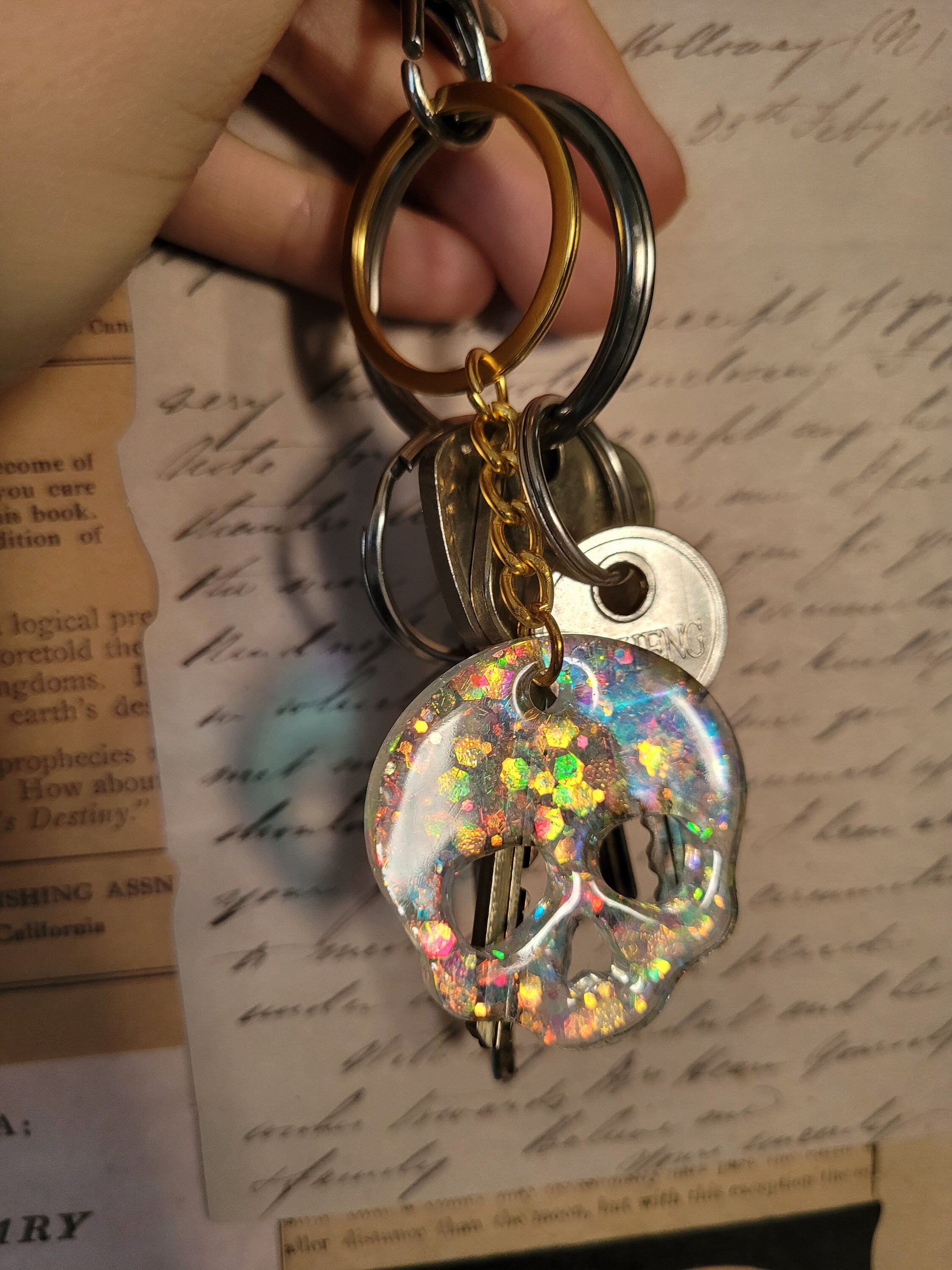 Gothic Keychain Made of Resin Skull Design Handmade Opal - Etsy