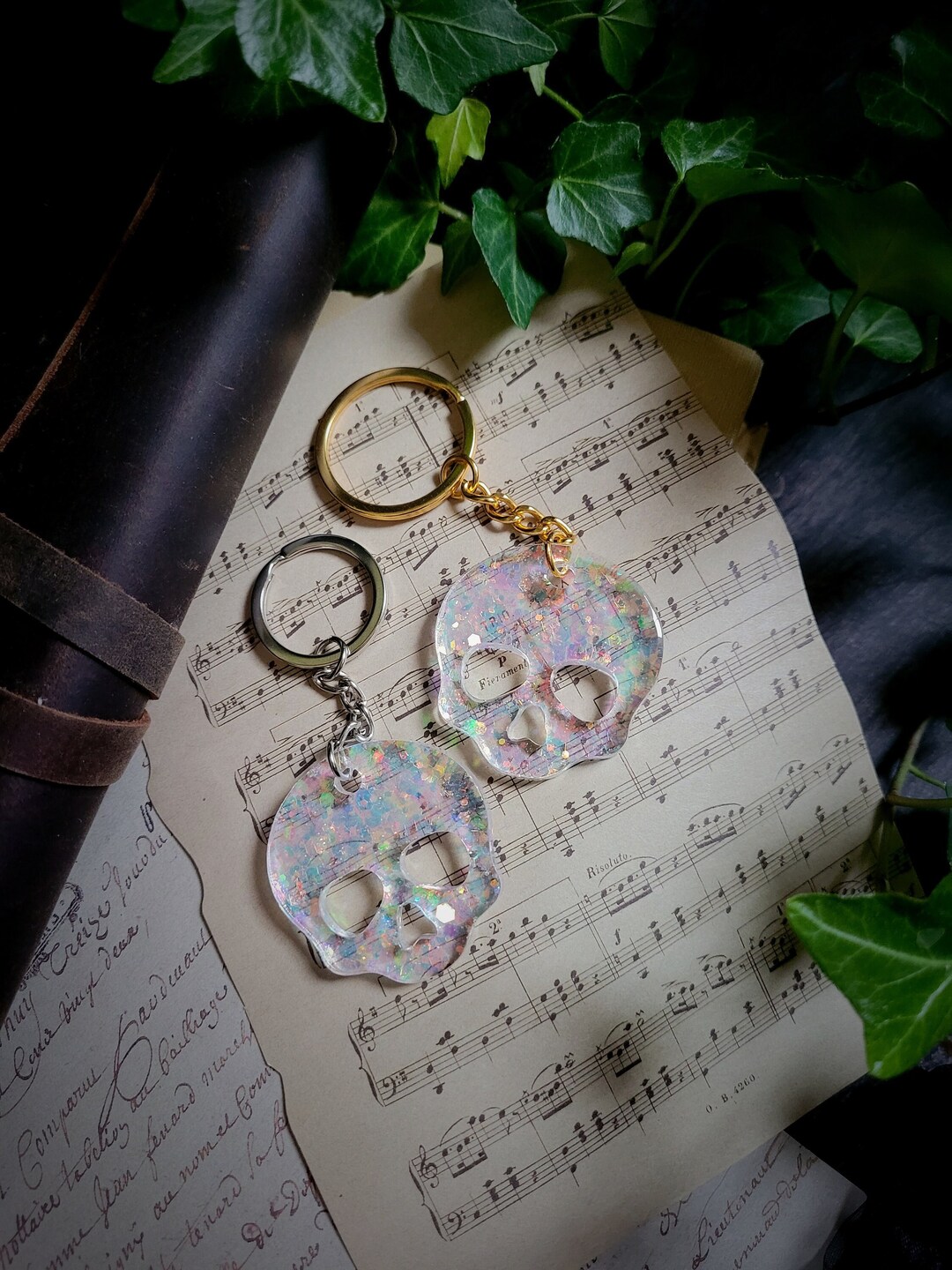 Gothic Keychain Made of Resin Skull Design Handmade Opal - Etsy