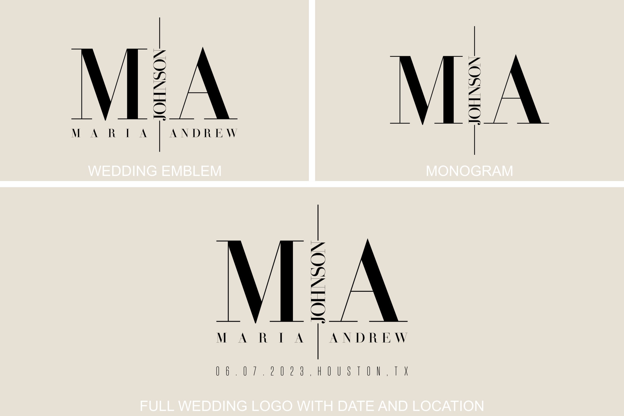 Personalized Wedding Logo Design: Modern Couple Monogram (digital ...