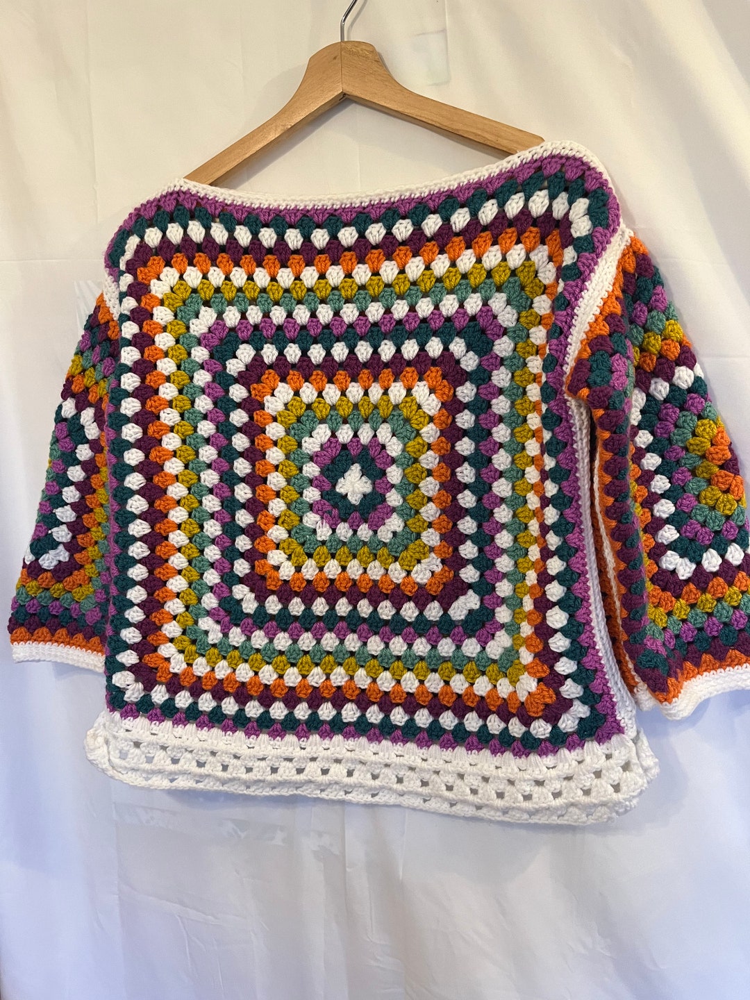 Crochet Jumper Granny Square Design, Fully Handmade, Custom Colours and ...