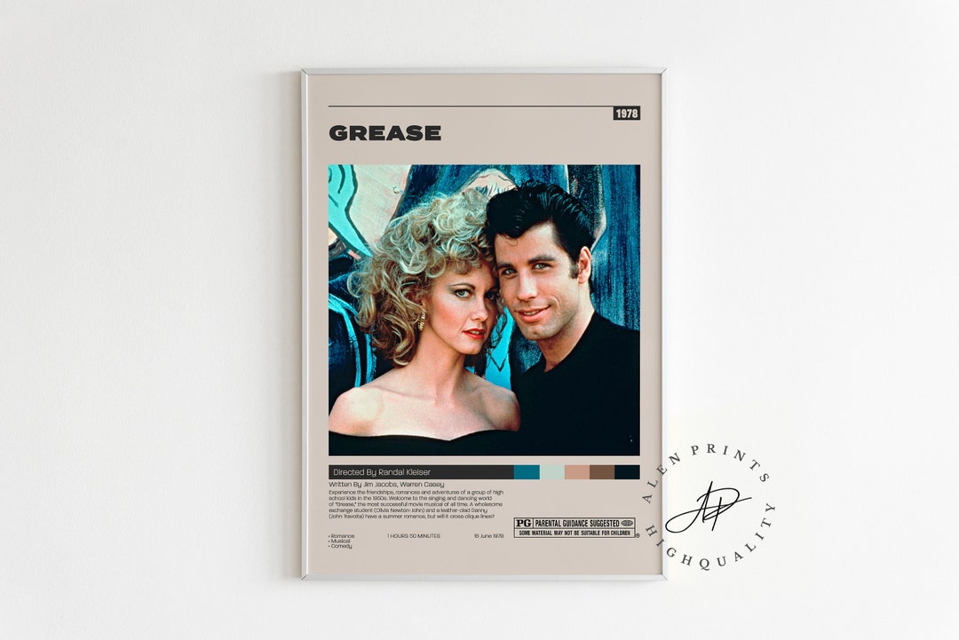 Grease Poster, Randal Kleiser, Minimalist Movie Poster, Vintage Retro ...