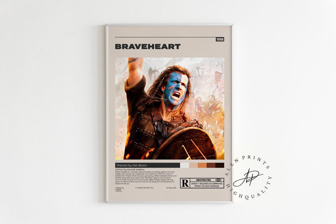 Braveheart Poster, Mel Gibson, Minimalist Movie Poster,vintage Retro ...
