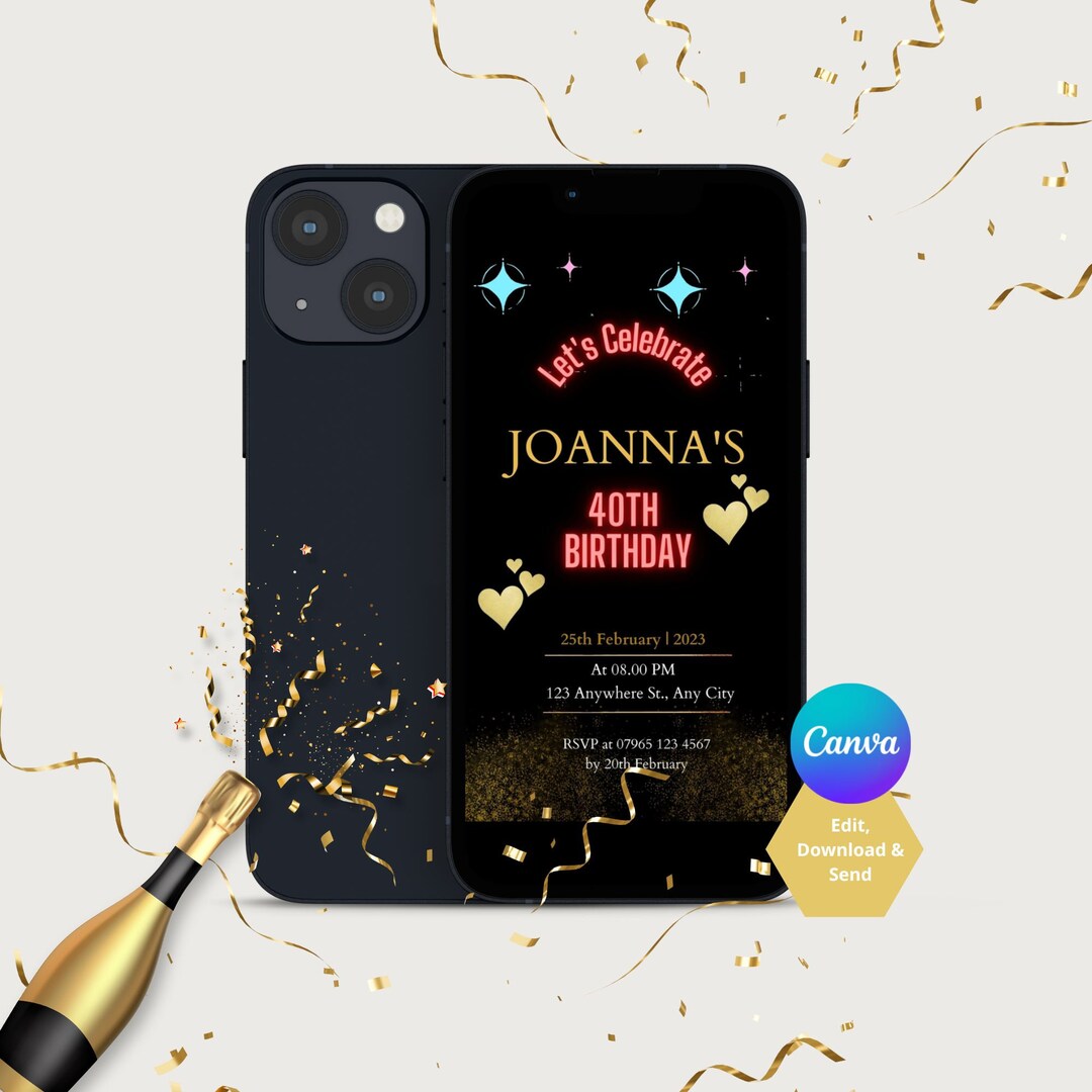 Mobile Birthday Invitation, 40th Birthday Electronic Invite, Digital ...