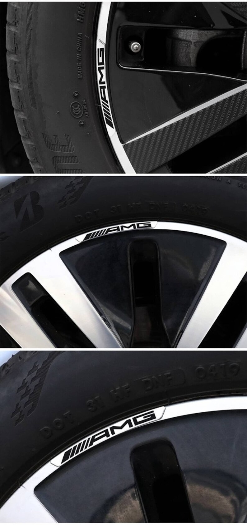 AMG Mercedes Benz Wheel Decals Sticker 4 Pieces Silver Black AMG Emblem ...