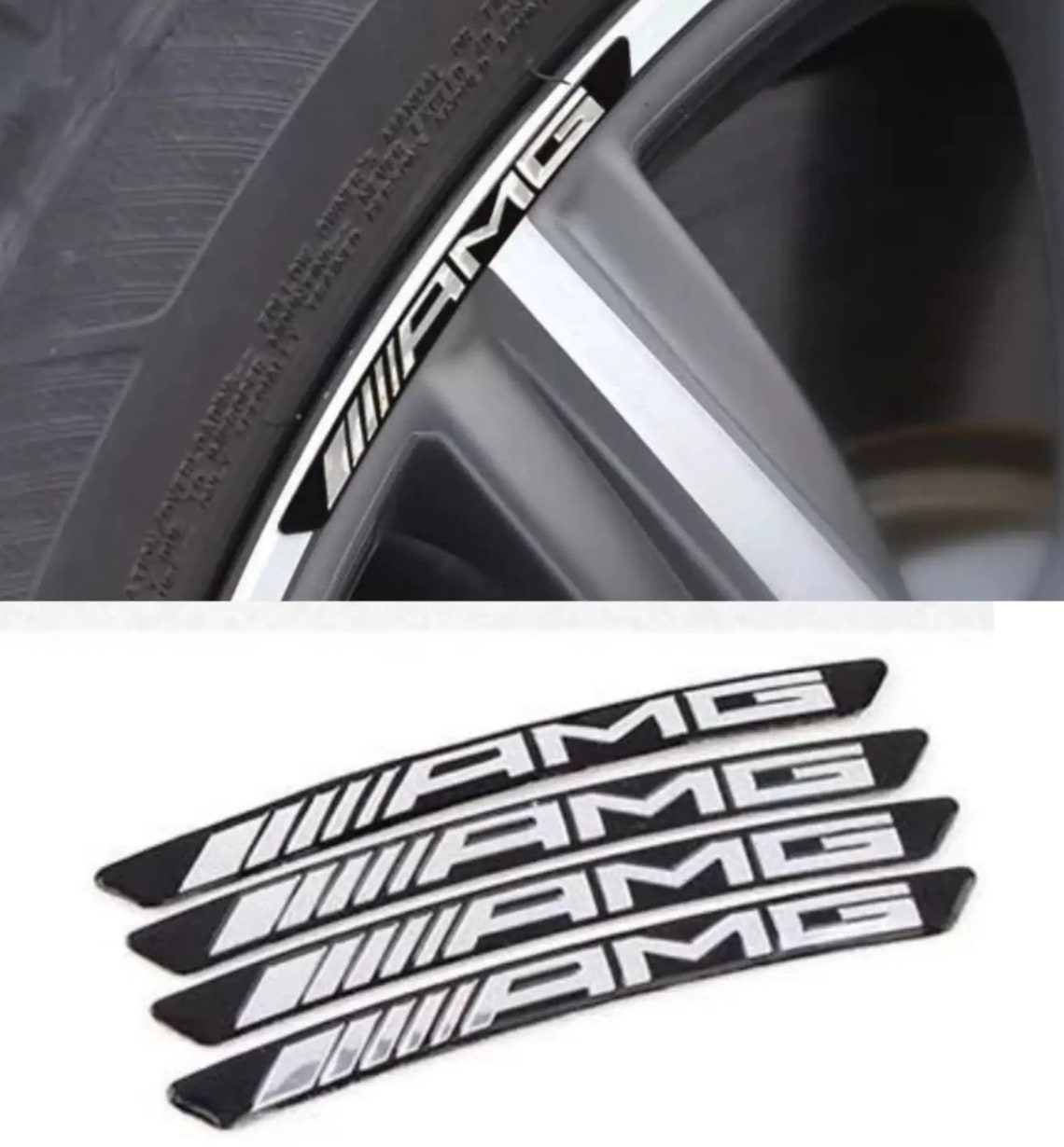 AMG Mercedes Benz Wheel Sticker Decals Sticker 4x Pieces Silver Black ...
