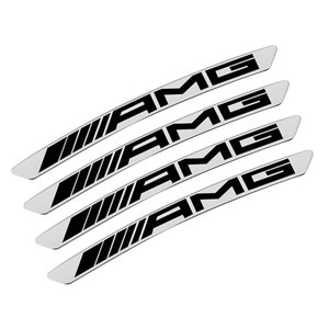 AMG Mercedes Benz Wheel Decals Sticker 4 Pieces Silver Black AMG Emblem ...