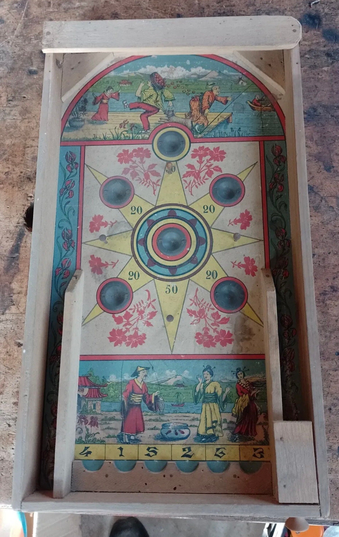 Antique French Wooden Bagatelle Toy Pinball Machine From the Early ...