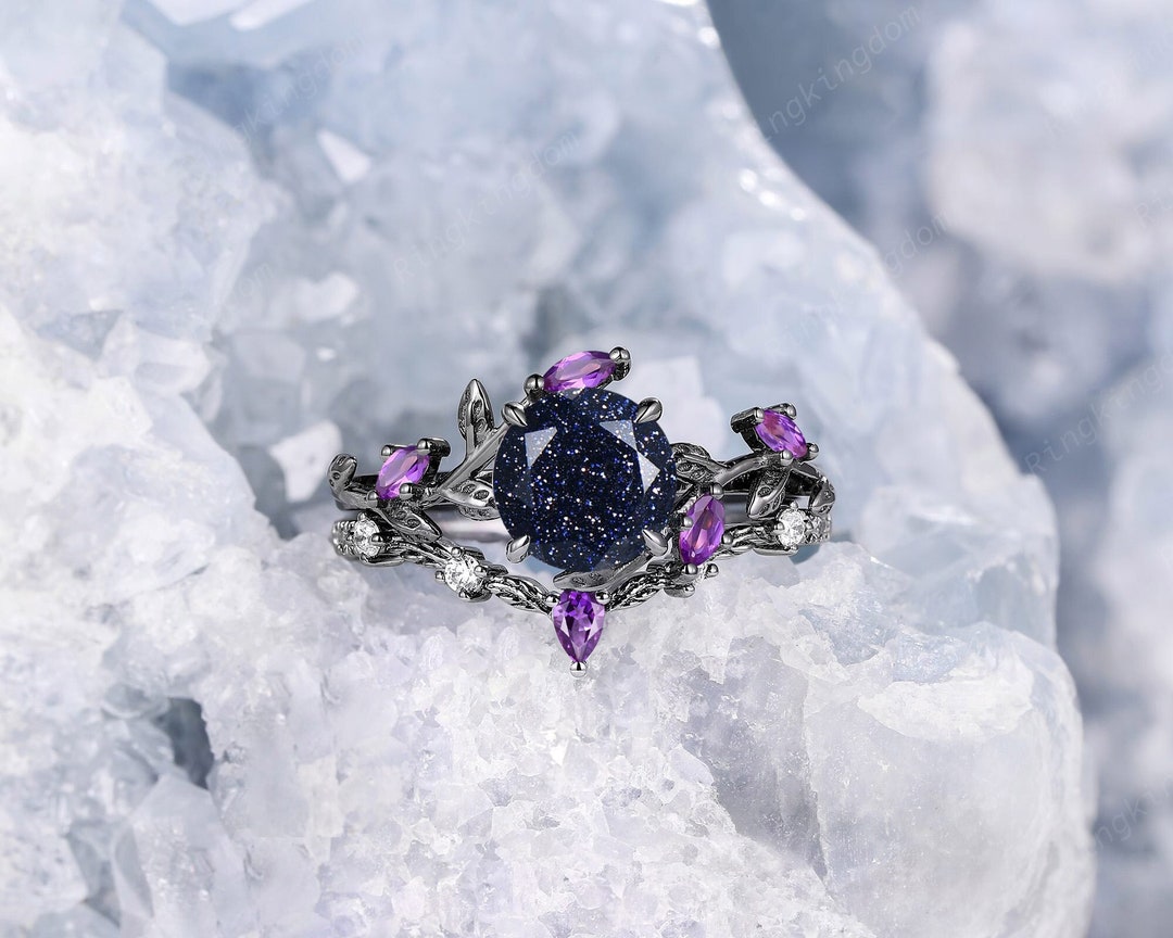 Round Orion Nebula Blue Sandstone Gothic Bridal Set Black Gold Galaxy ...